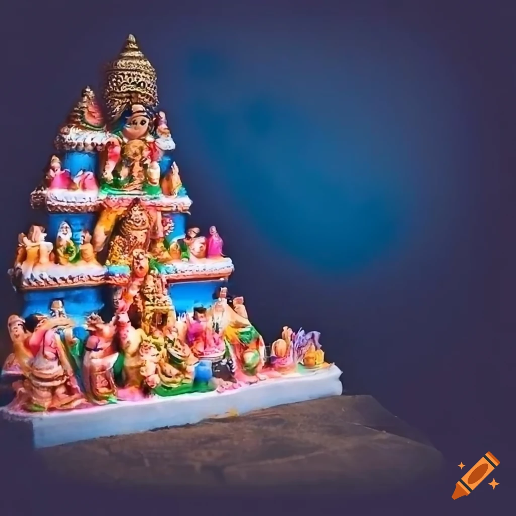 Invitation for Navarathiri Golu steps with Hindu god dolls on Craiyon