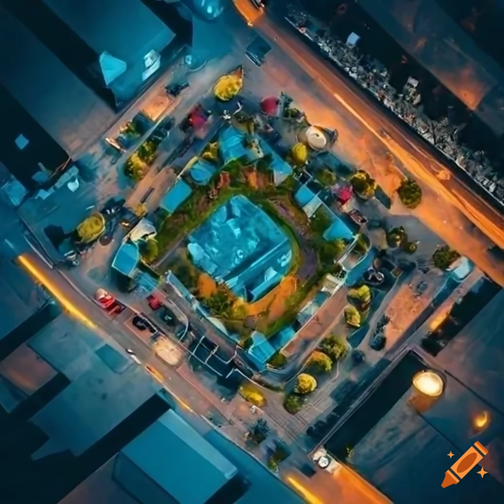 Drone capture of a sand city with radial streets on Craiyon