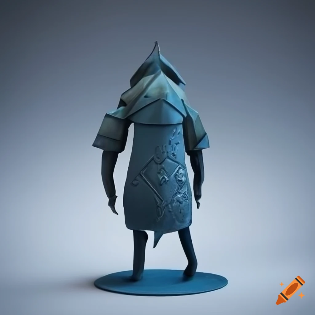 Minimalist indigo steel sculpture inspired by zelda
