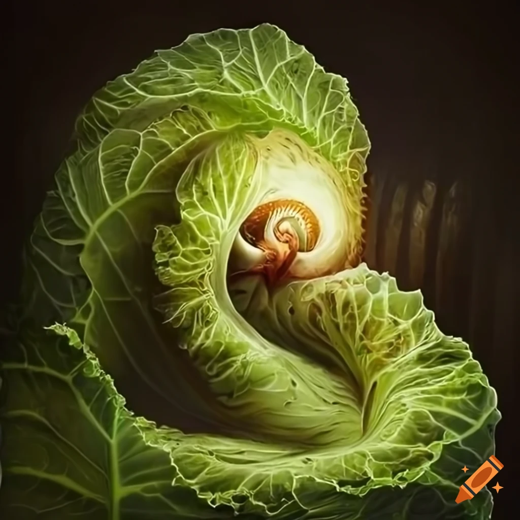 Intriguing artwork of a mythical creature with cabbage leaves on Craiyon