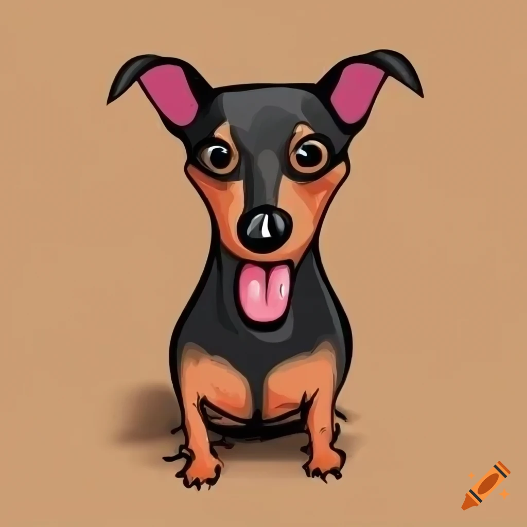 Cartoon image of a cute miniature pinscher on Craiyon