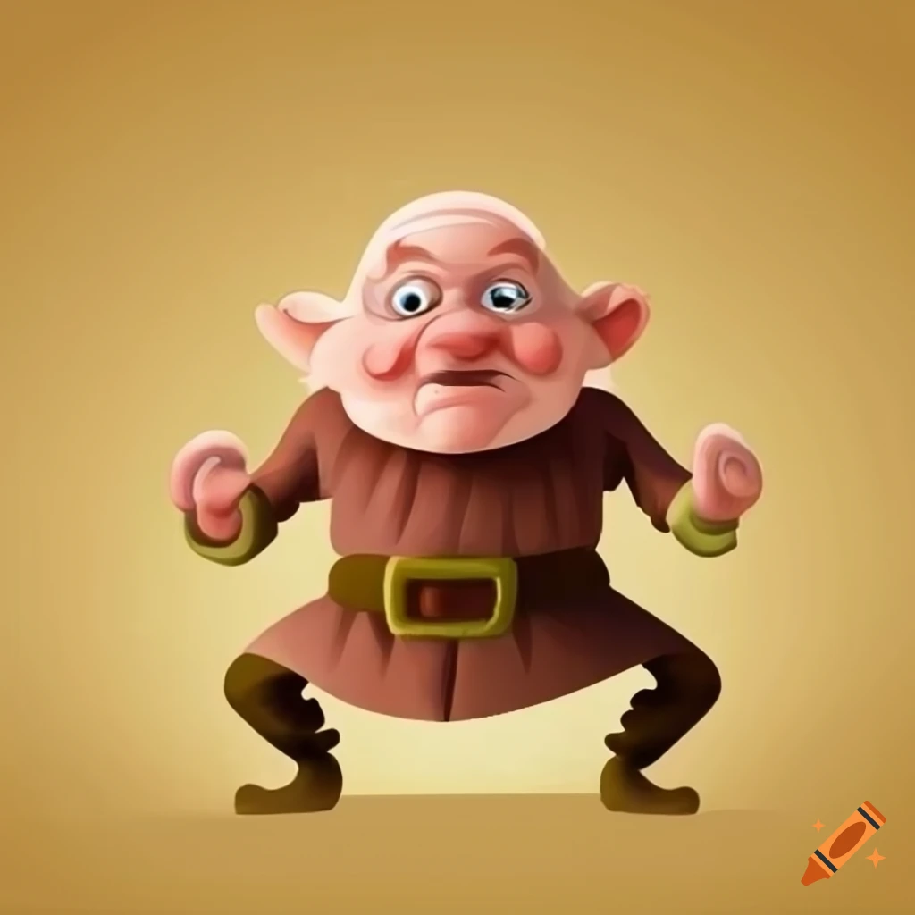 Cartoon dwarf protecting his head