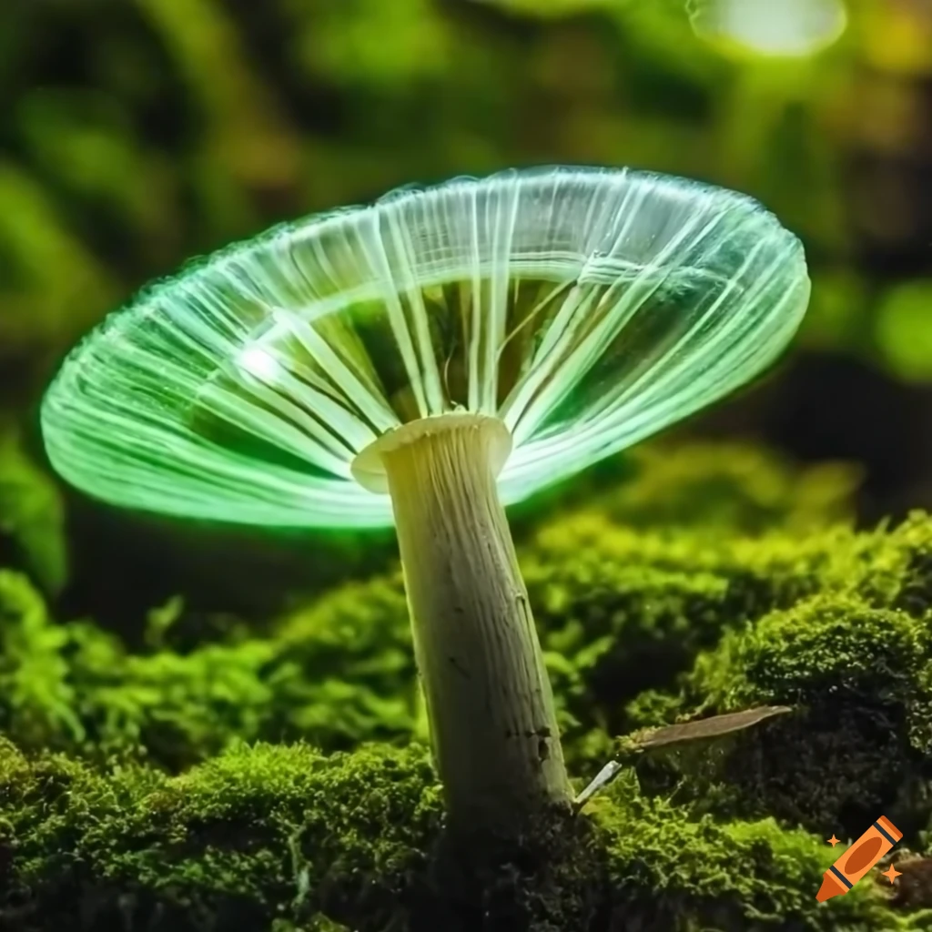 Close-up of a luminous mushroom underwater on Craiyon