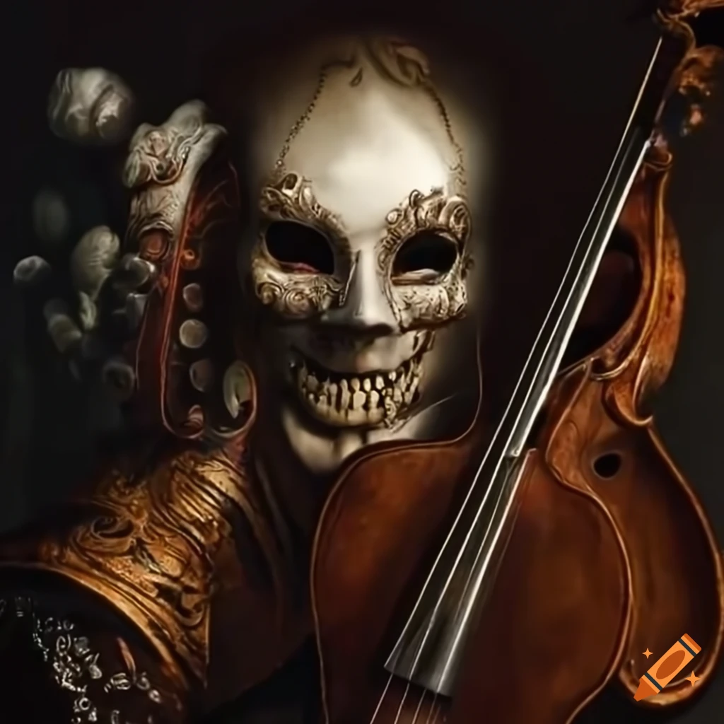 Steampunk creature playing a violin with an evil smile on Craiyon