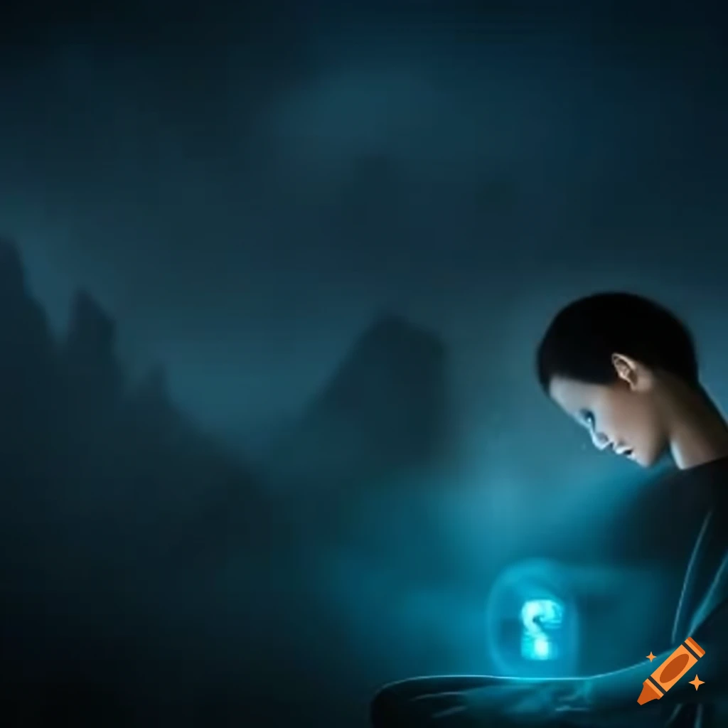 Praying hands with neon rosary beads on Craiyon