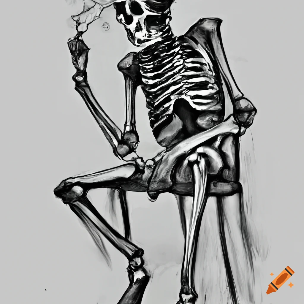 Colorful skeleton sitting and smoking on Craiyon