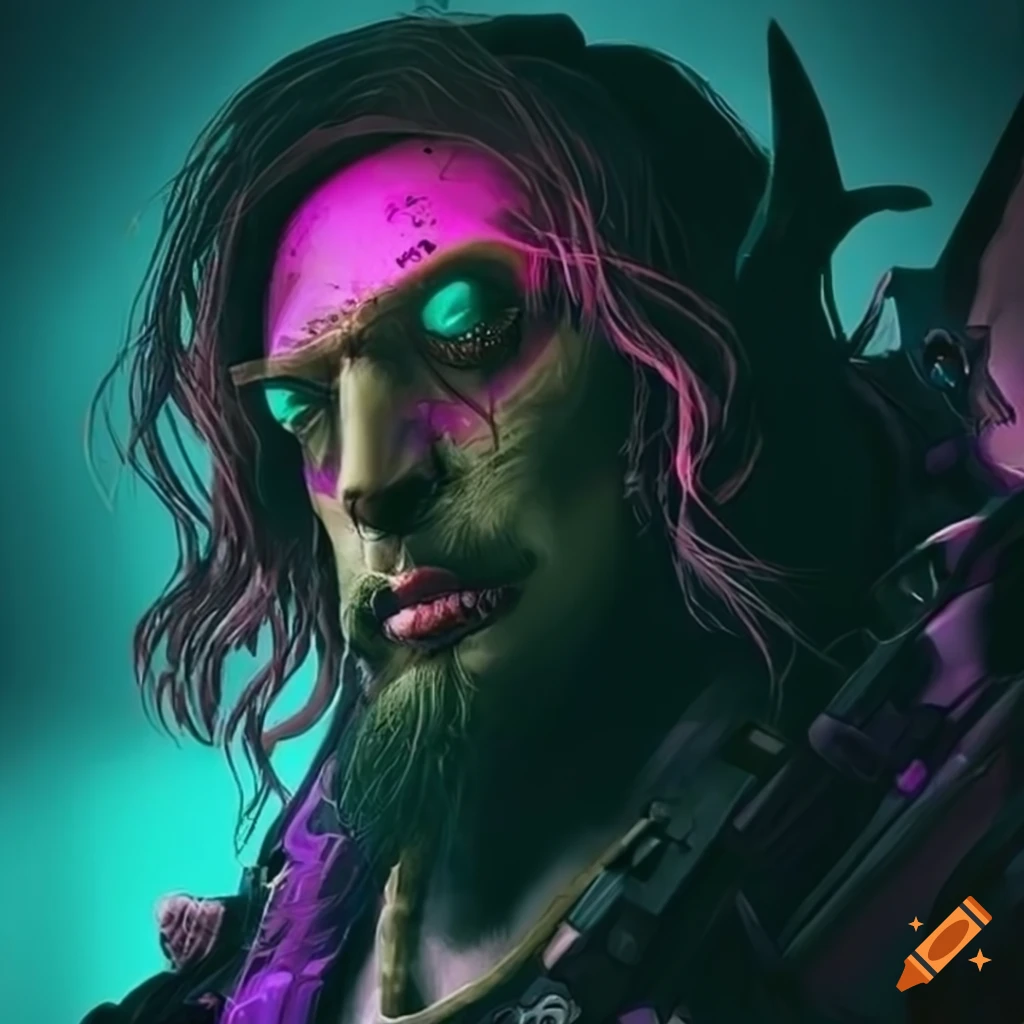 Bearded goblin with a cyberpunk look on Craiyon