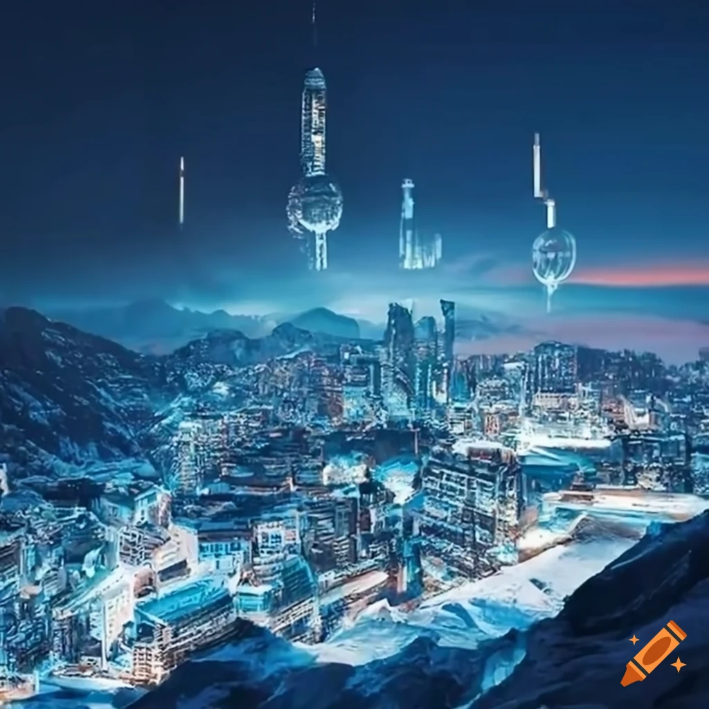 High-tech city in the mountains on Craiyon