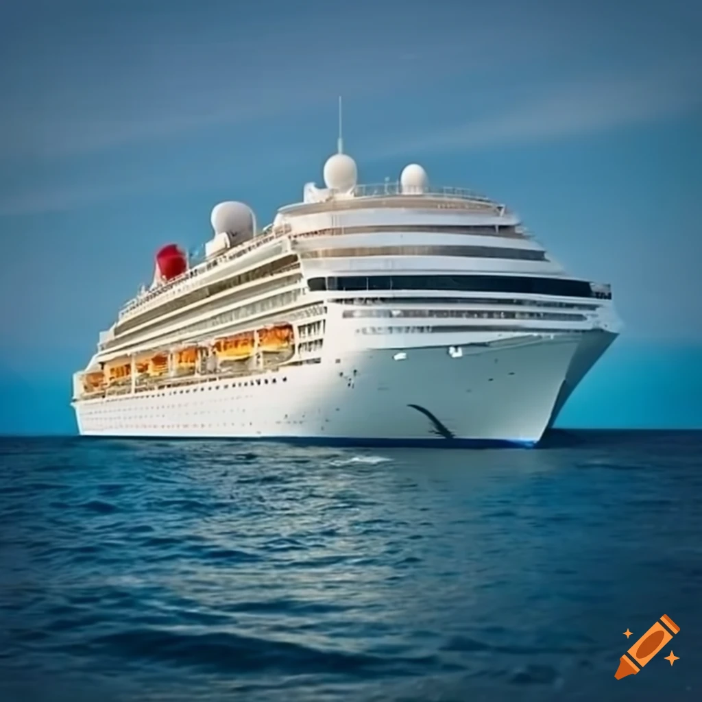 Huge cruise ship sailing towards the sunset in a blue sea on Craiyon