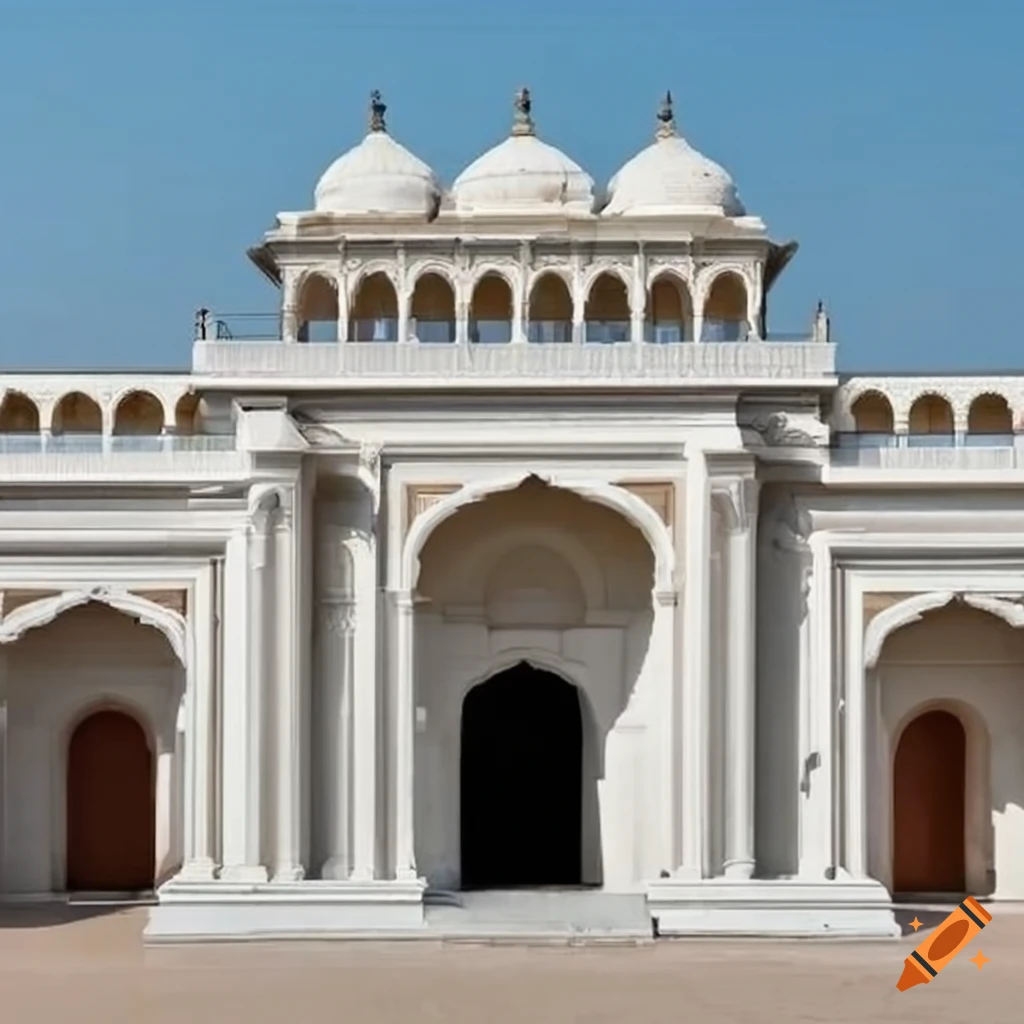 Frontal view of mahal white house in mediterranean architectural style