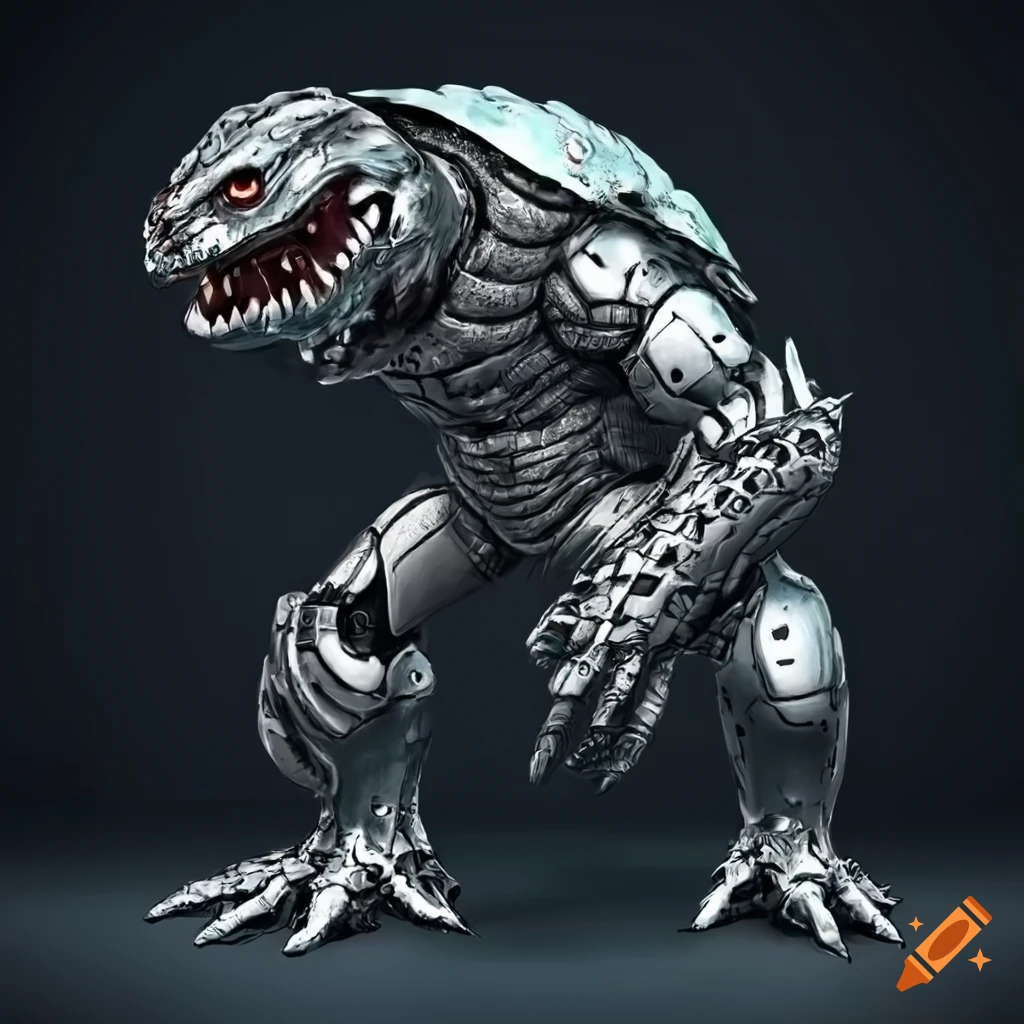Cyborg kaiju turtle with futuristic armor on Craiyon