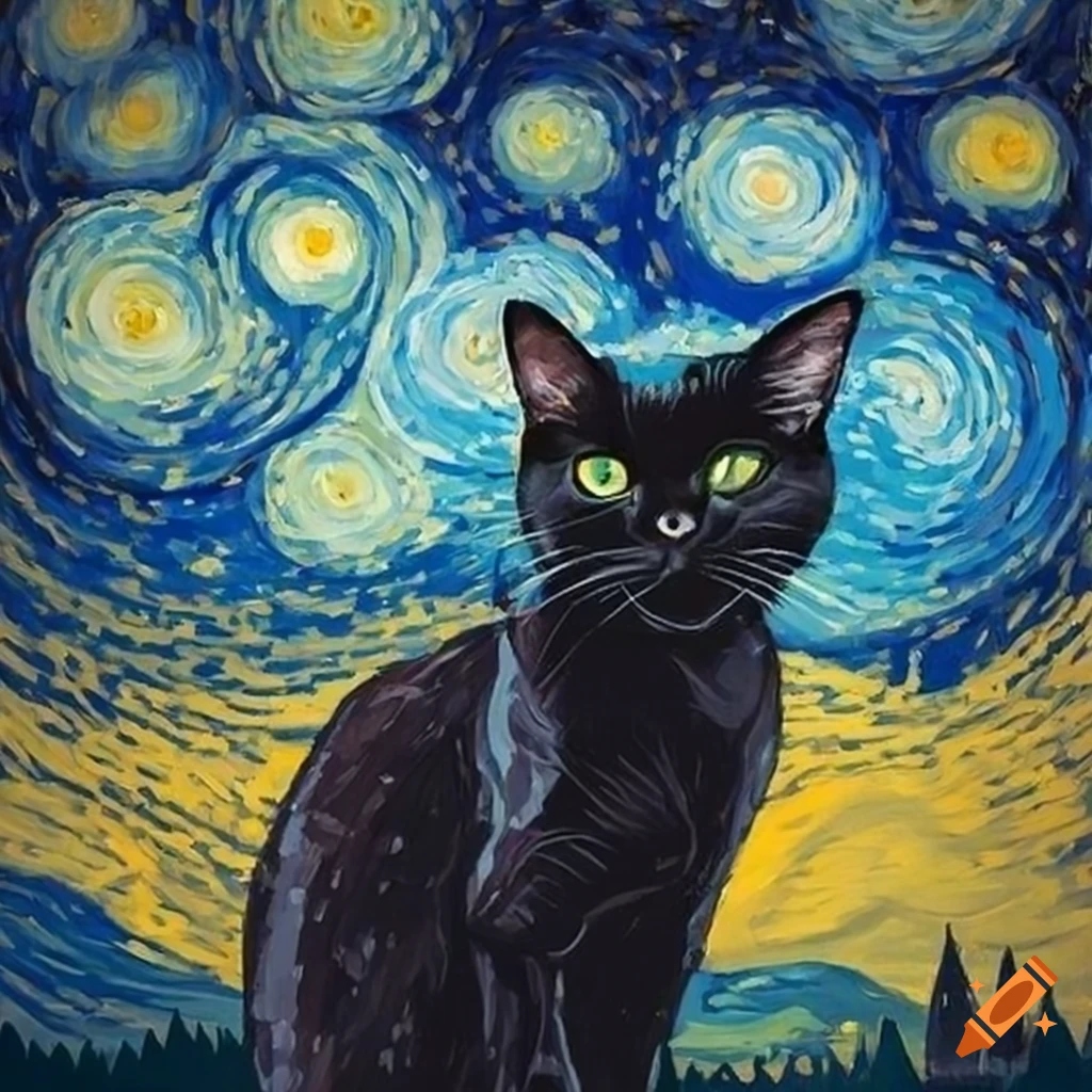 Black cat in samurai gear portrait by van gogh on Craiyon