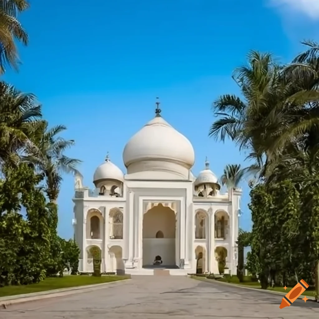 Frontal view of the mahal white house in mediterranean architectural ...