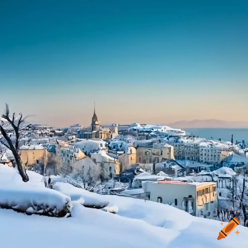 Snowy landscape with view of bethlehem town on Craiyon