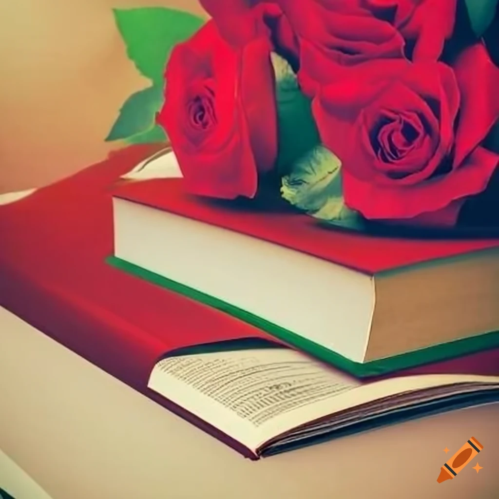 Red roses with a book