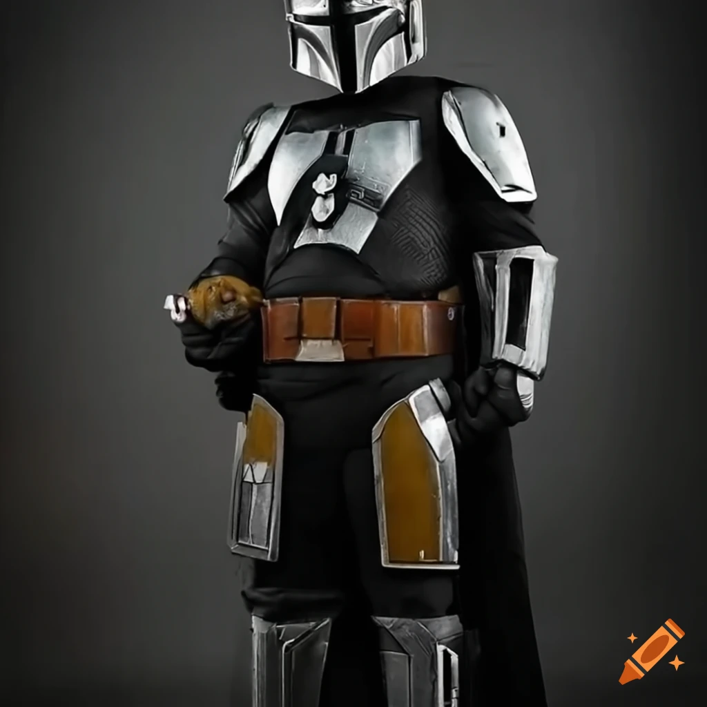 Mandalorian cosplay with battle scars and muffin