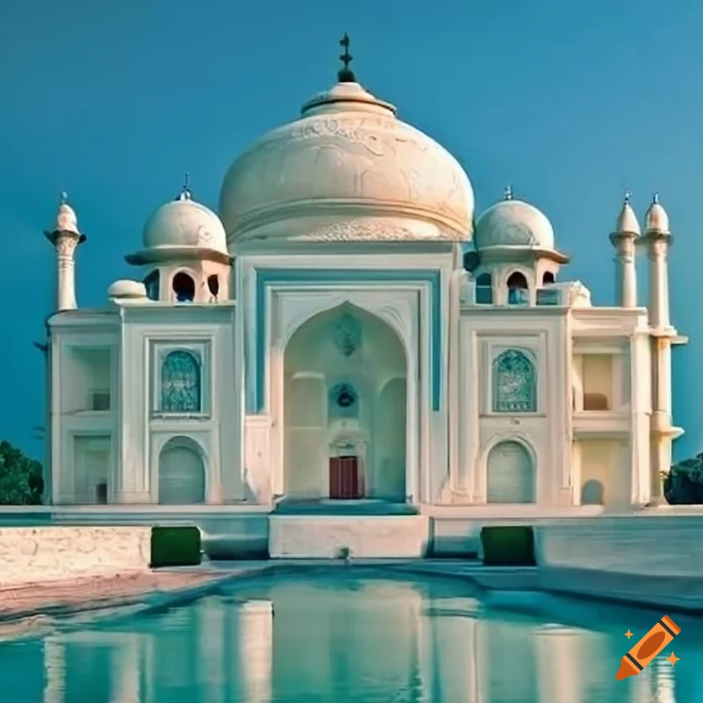 Frontal view of Mahal White House in Mediterranean architectural style ...