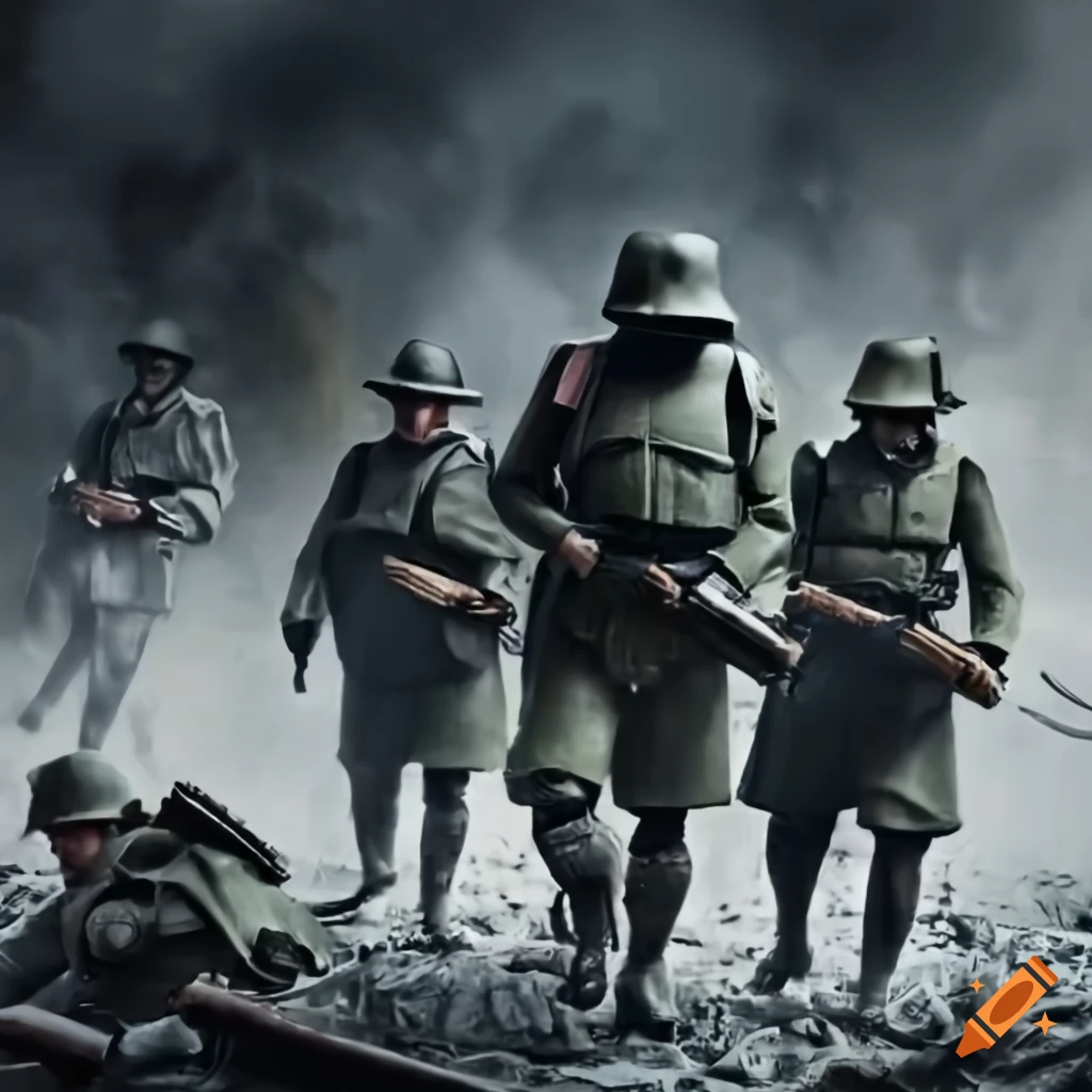 Black and white photograph of ww1 german stormtroopers amidst artillery ...