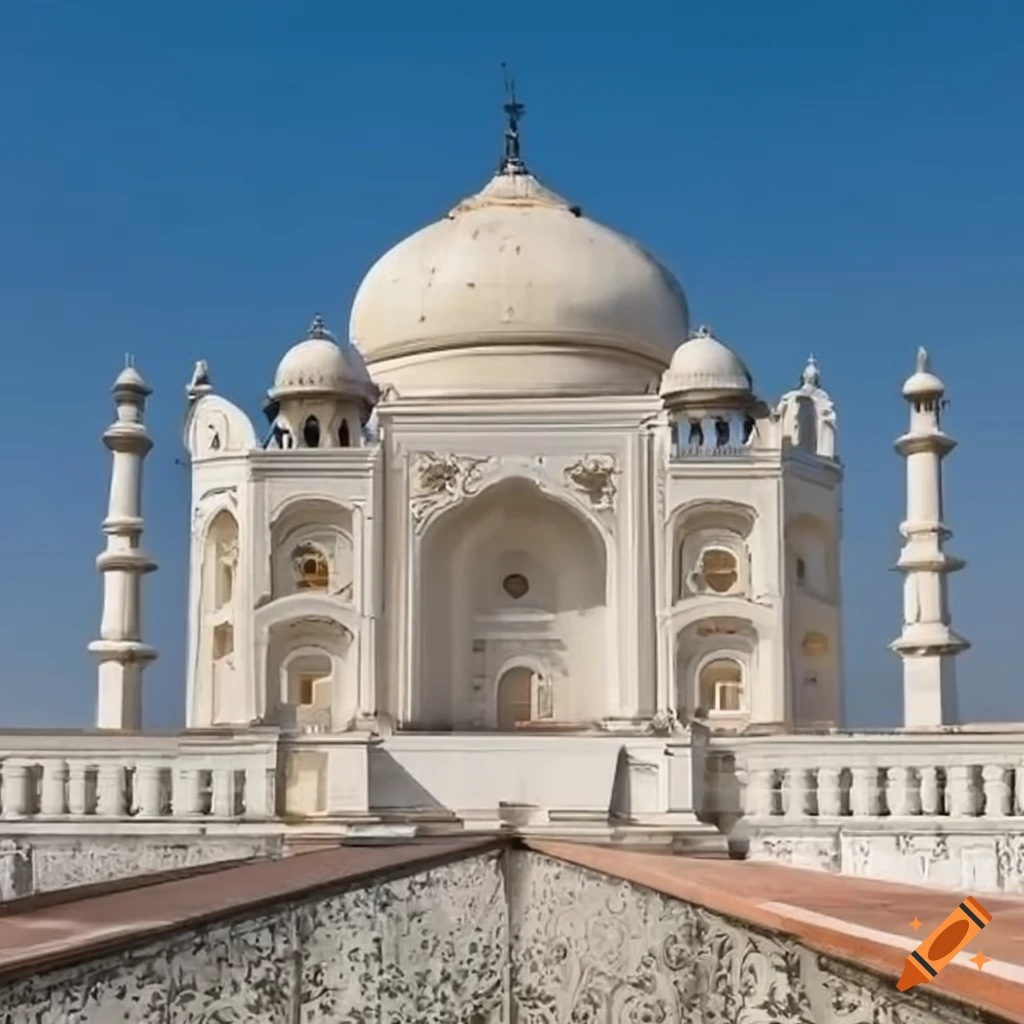 Front view of mahal white house in mediterranean architectural style on ...