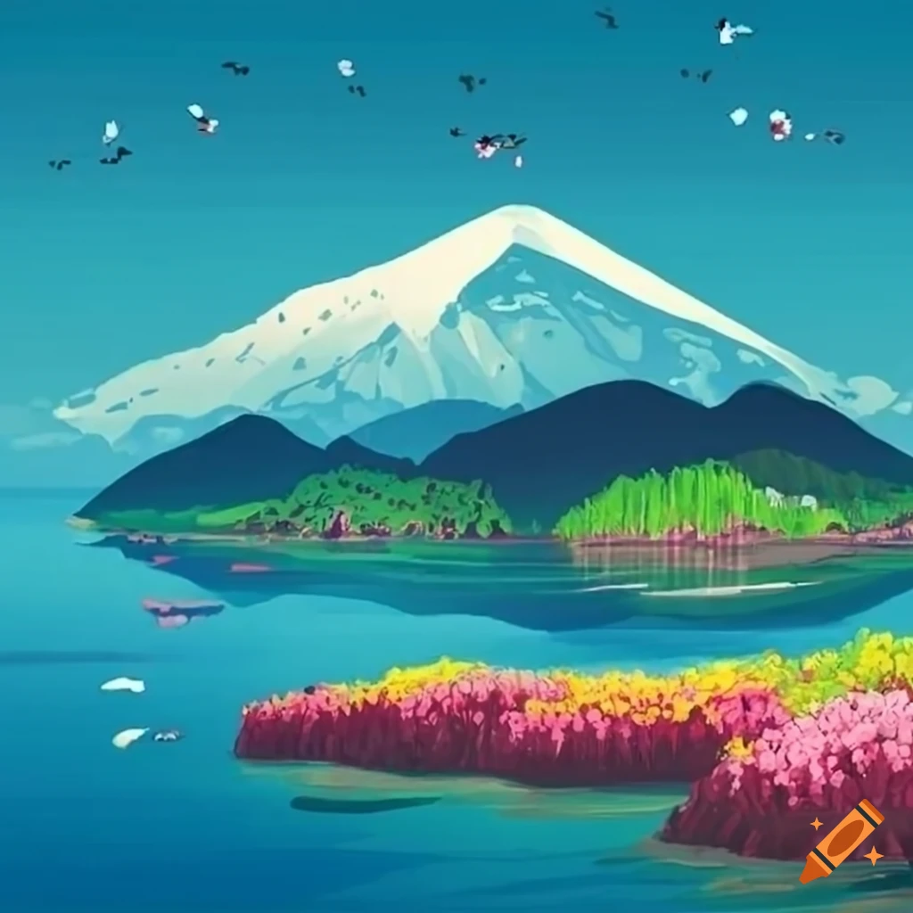 Sakura trees and floating islands in a japanese landscape on Craiyon
