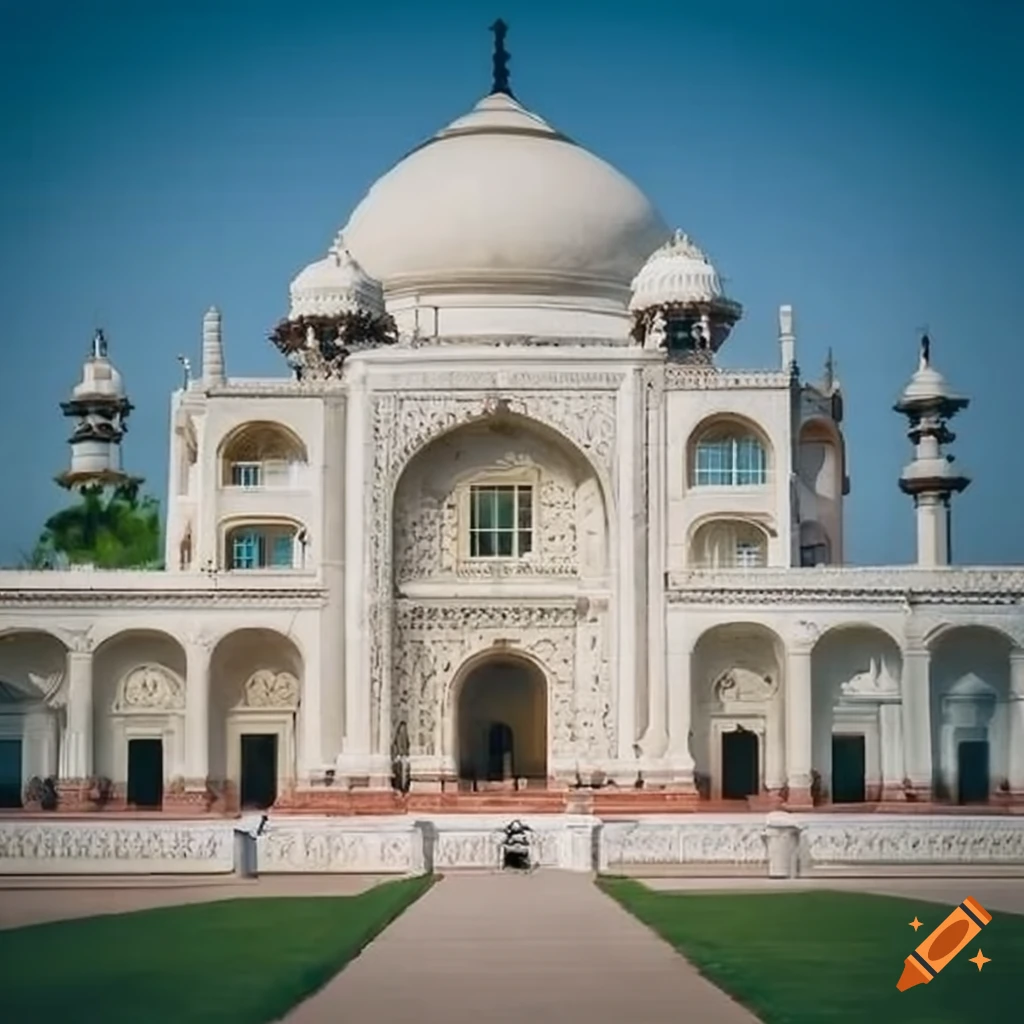 Frontal elevation of Mahal White House in Mediterranean architectural ...