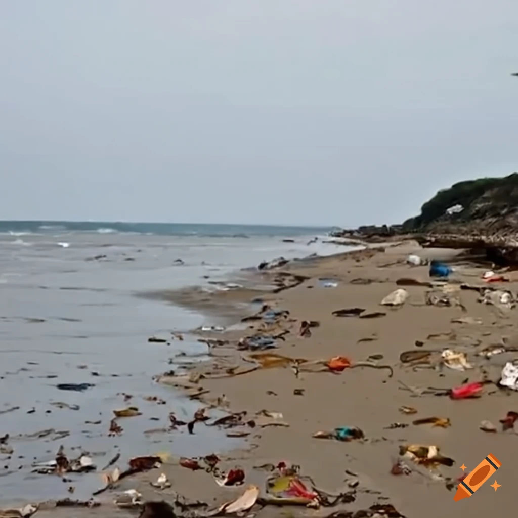 View of a heavily polluted beach on Craiyon
