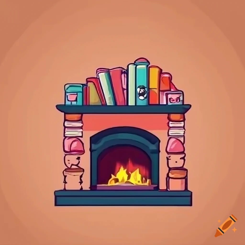 Cute library with a cozy fireplace on Craiyon