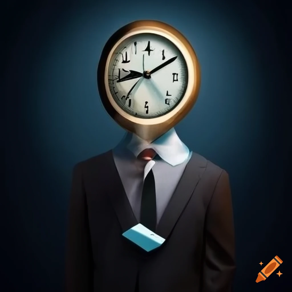Surreal artwork of a businessman with a clock head on Craiyon