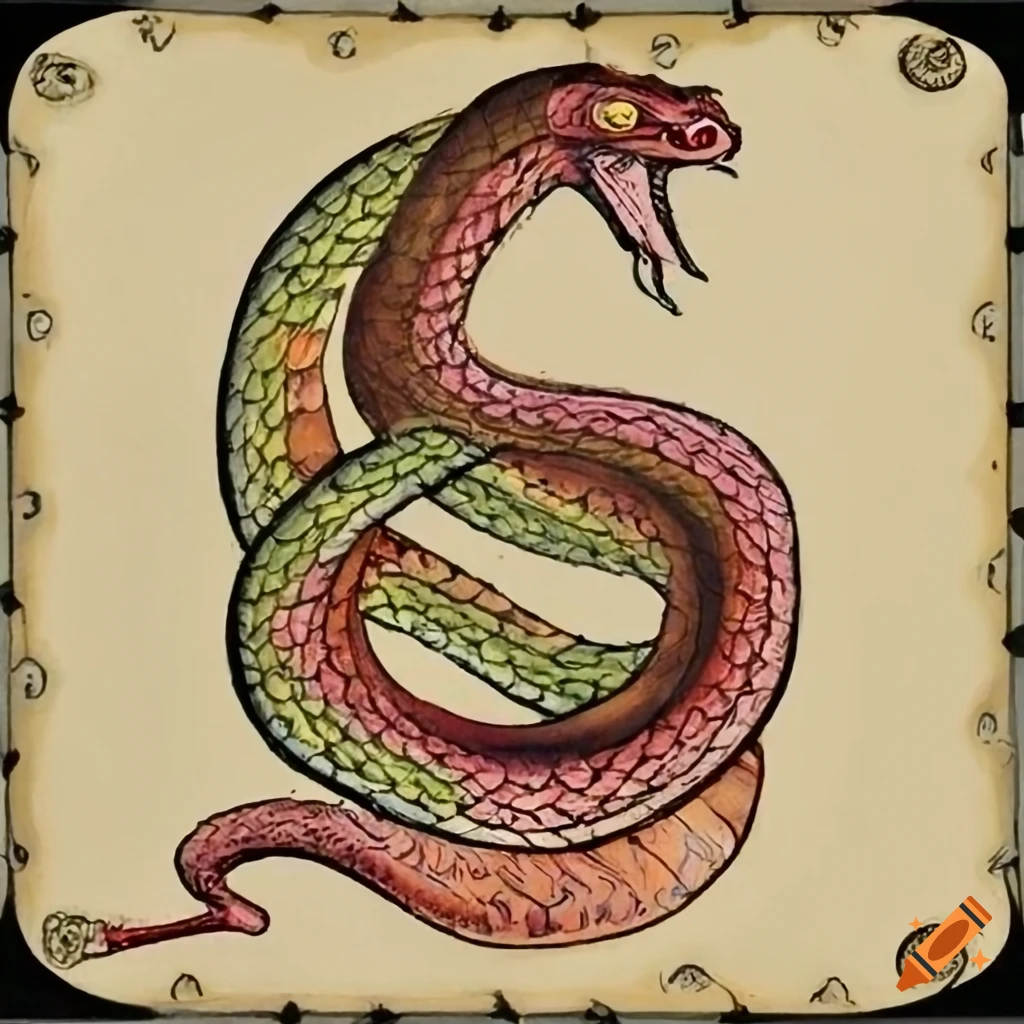 Medieval illustration of a serpent on Craiyon