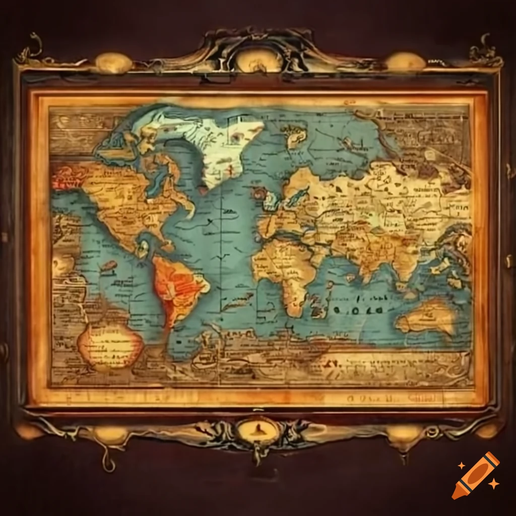 Antique treasure map of the world on Craiyon