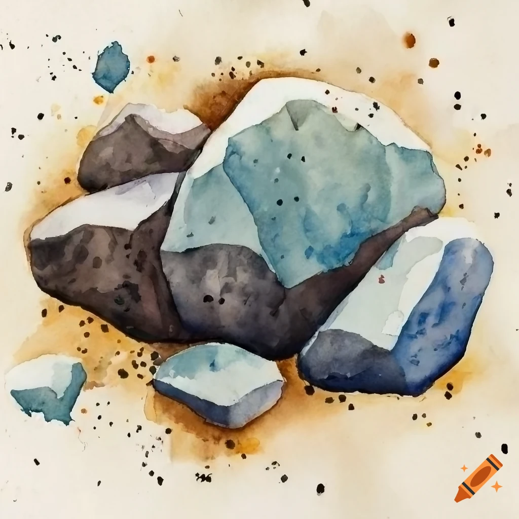Watercolor painting of falling rocks and debris on Craiyon