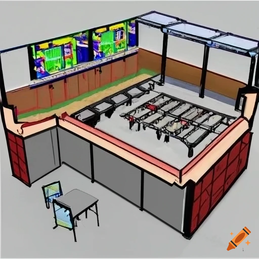 Urban textile hangar with people walking and running inside on Craiyon