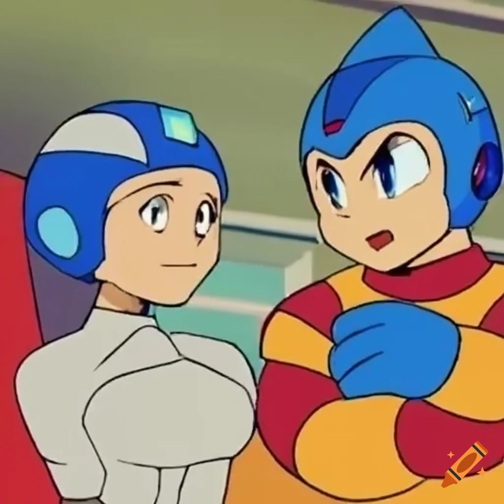 Mega man and his robot companion in a heartwarming scene on Craiyon