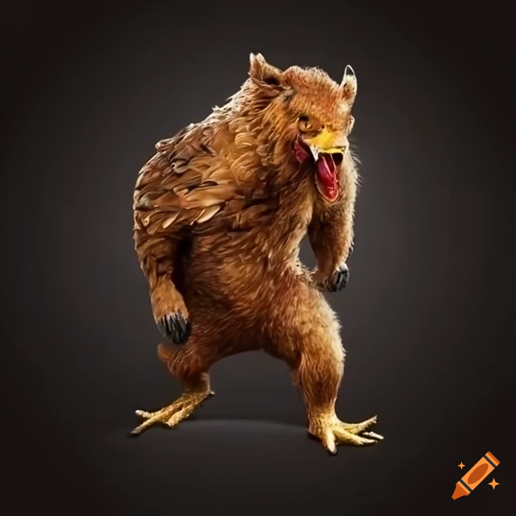 Bear and chicken interacting on Craiyon