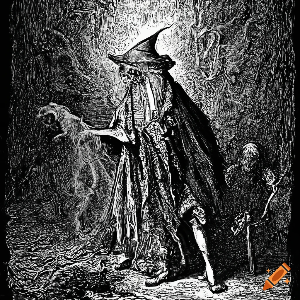 Sketch of a wizard casting spells on Craiyon