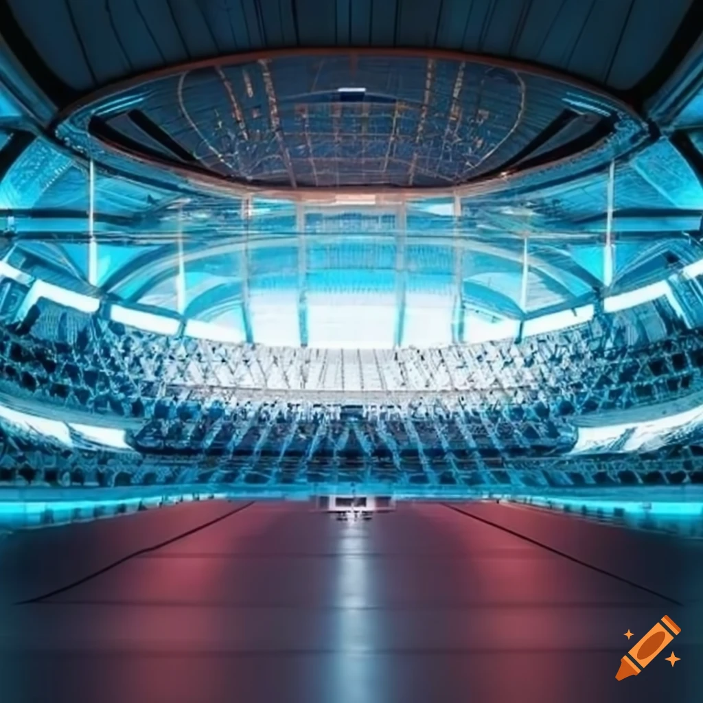 Futuristic stadium interior with metallic floor on Craiyon