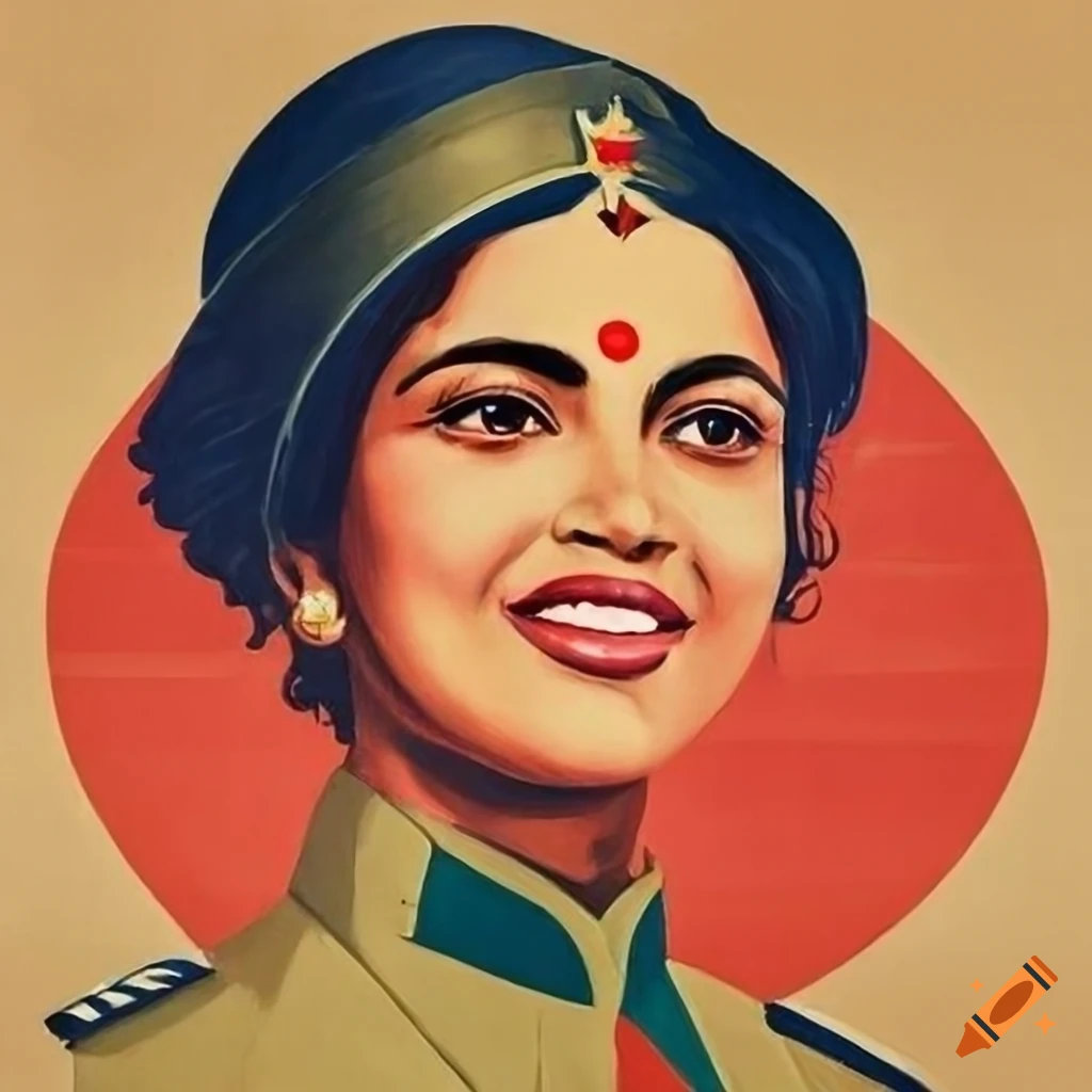 Soviet era propaganda poster of indian woman in uniform on Craiyon