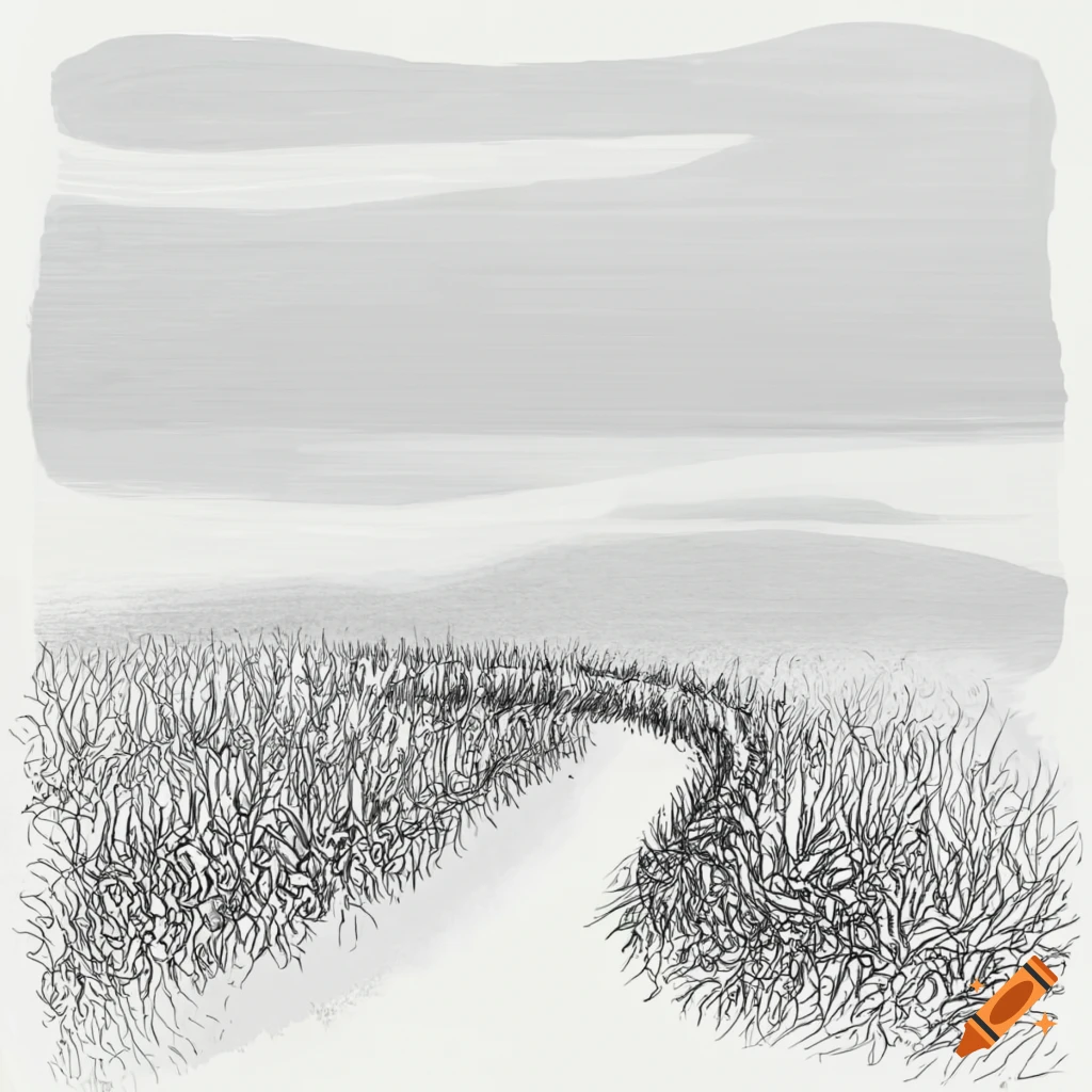 Minimalistic illustration of a tranquil meadow