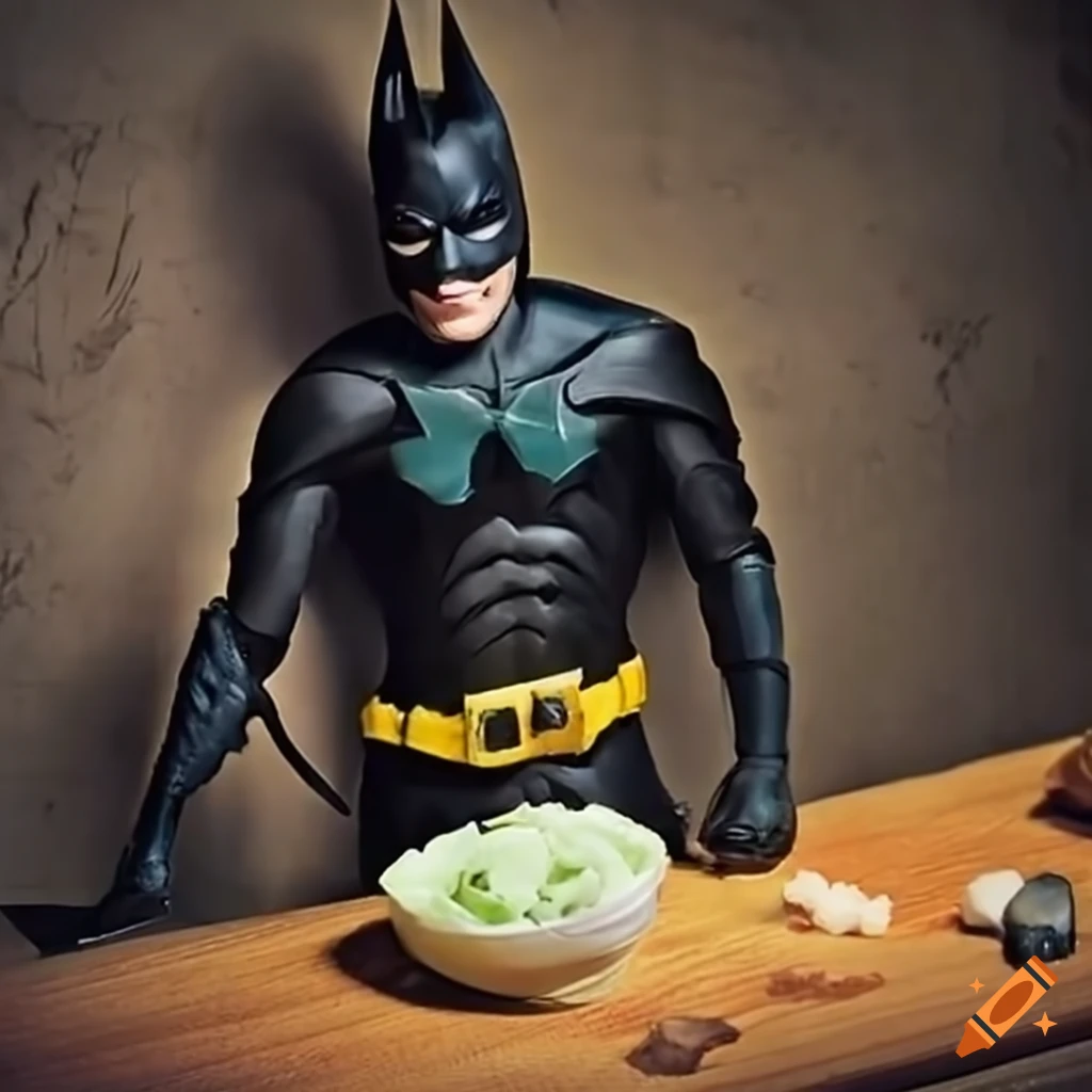 Humorous image of batman making sushi on Craiyon