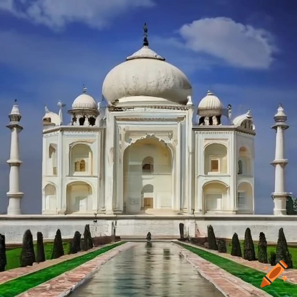 Front view of the mahal white house in mediterranean architectural style