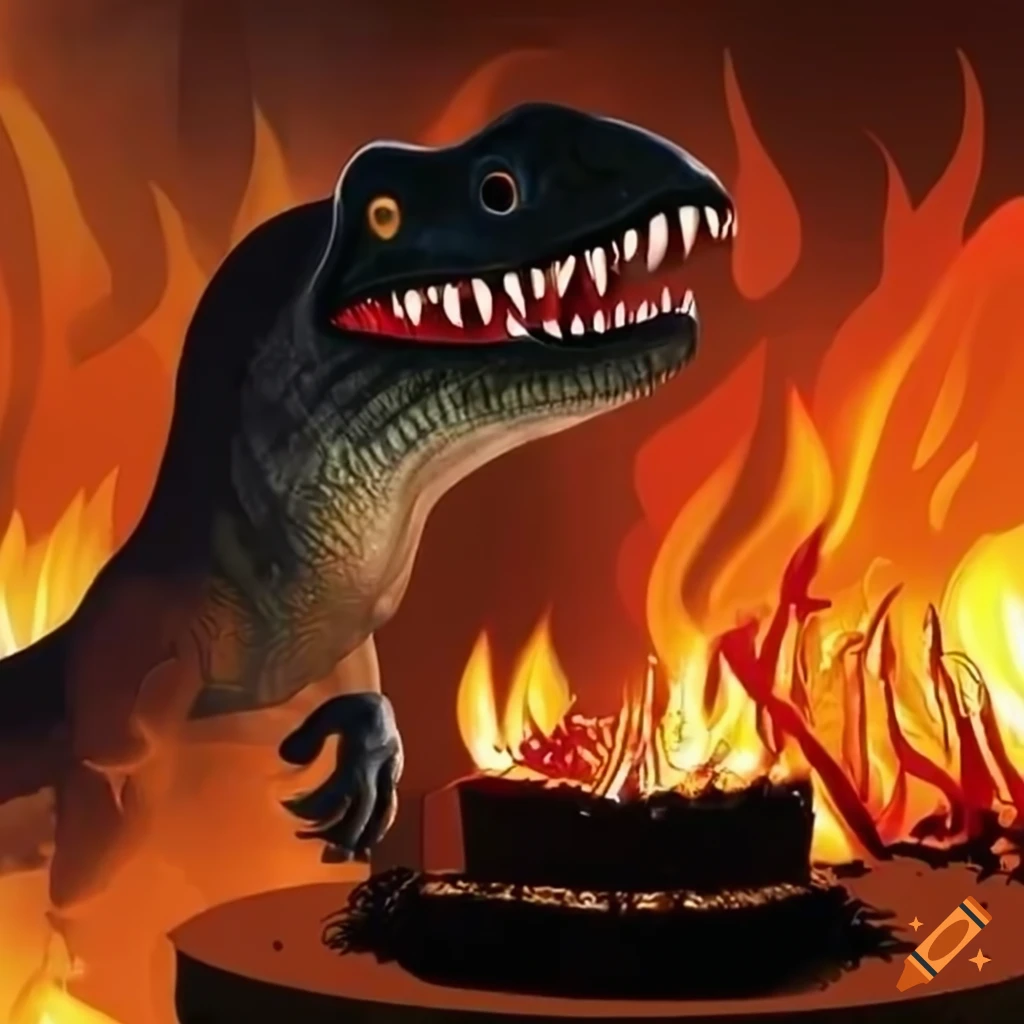 Tiny dinosaur observing fire on Craiyon