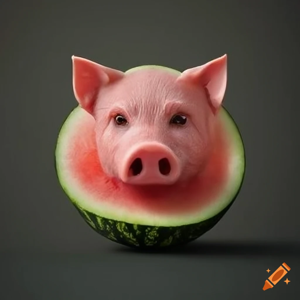 Watermelon carved in the shape of a pig on Craiyon