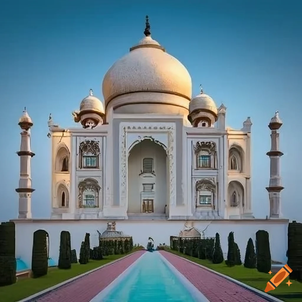 Front view of mahal white house in mediterranean architectural style