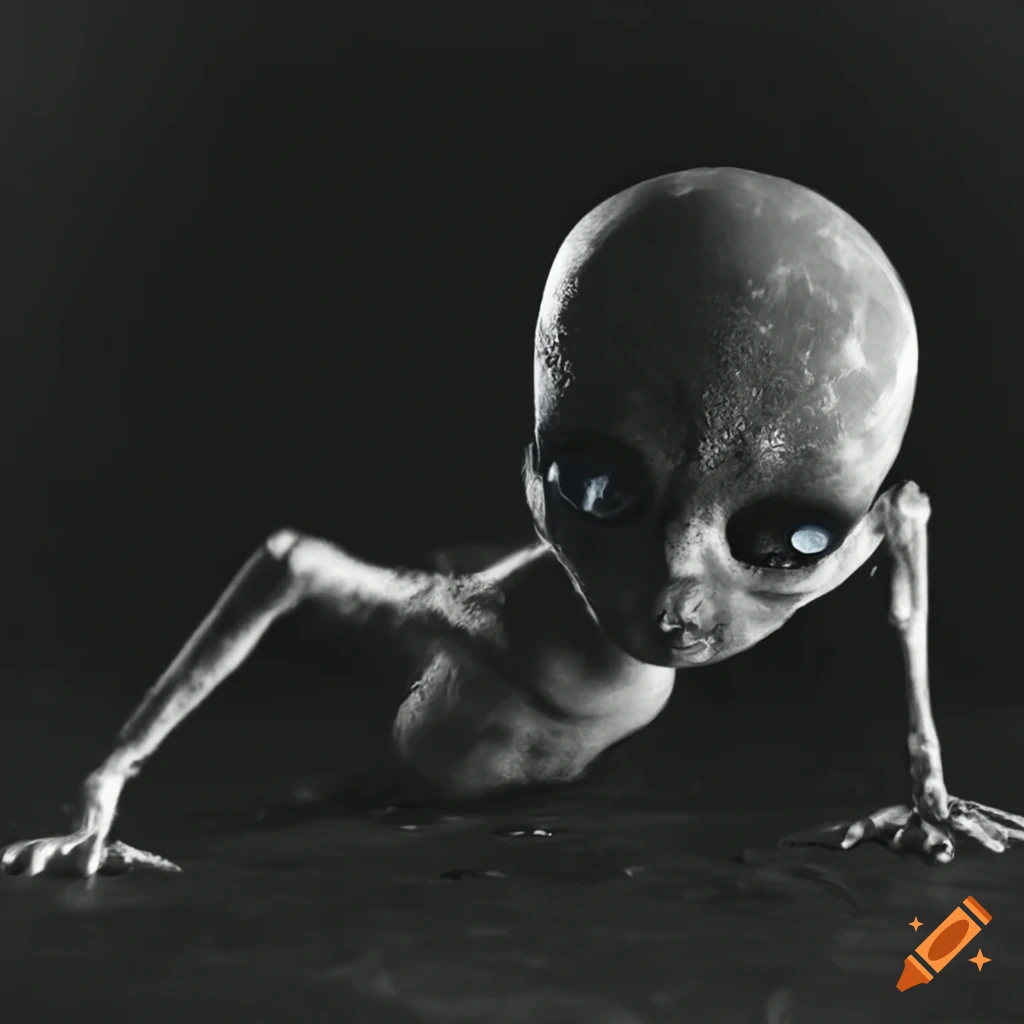 An alien doing pushups on the moon's surface