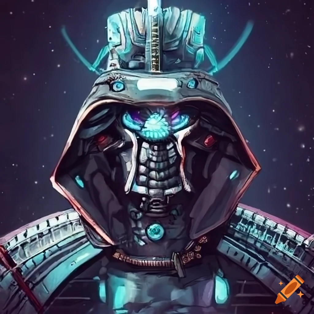 Image of a cyborg samurai in space