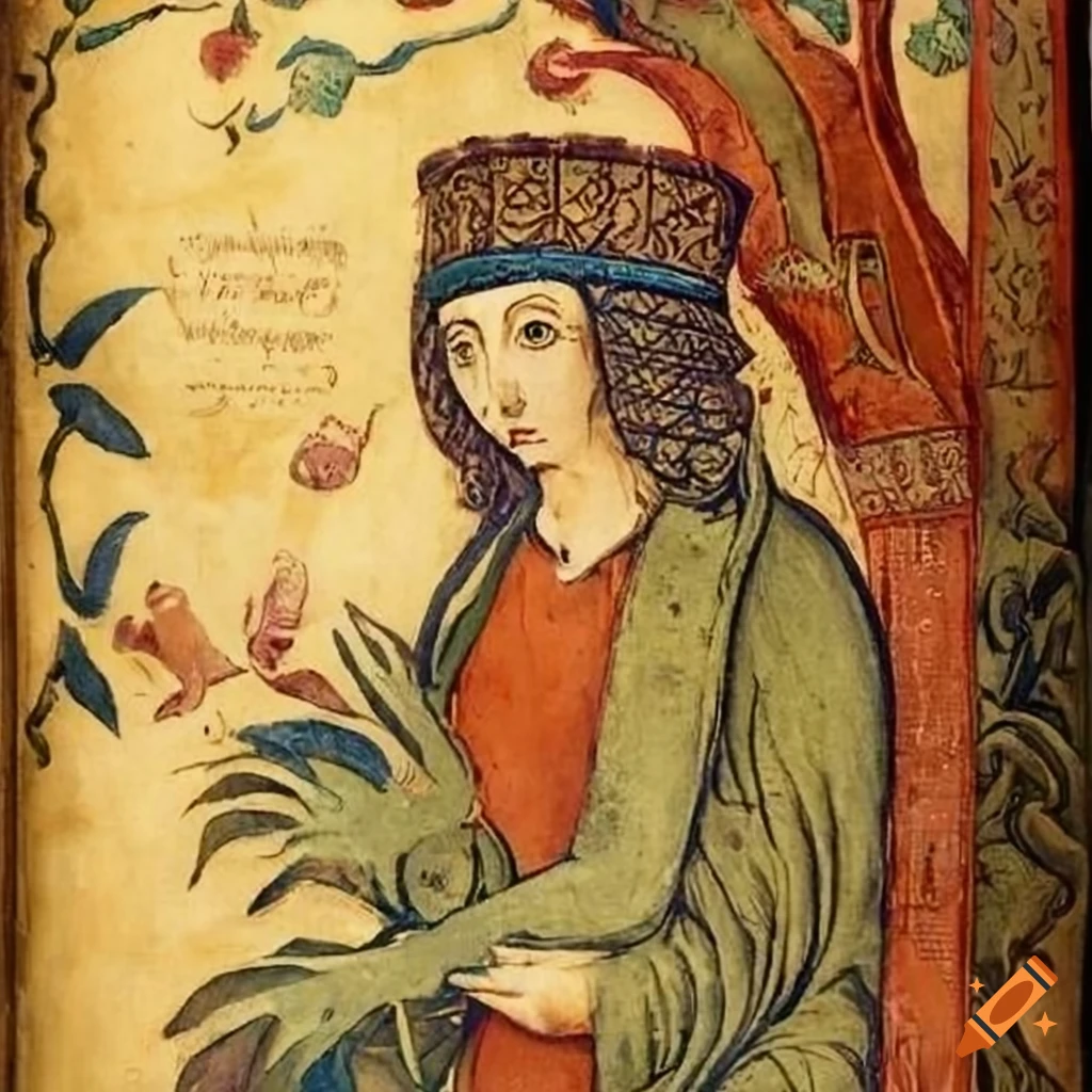 Illuminated manuscript with plant illustrations and the word "gil-estel ...