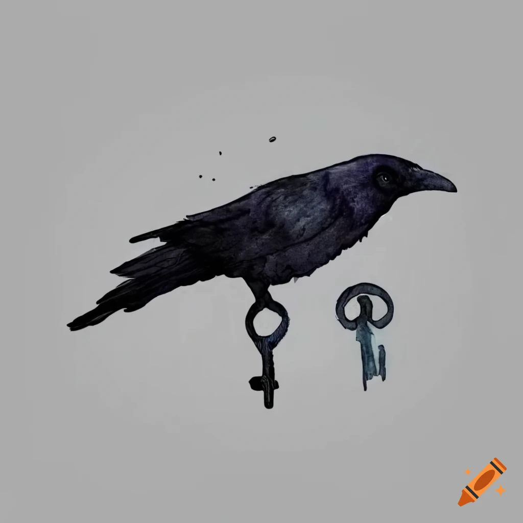 Minimalist crow logo with key in mouth
