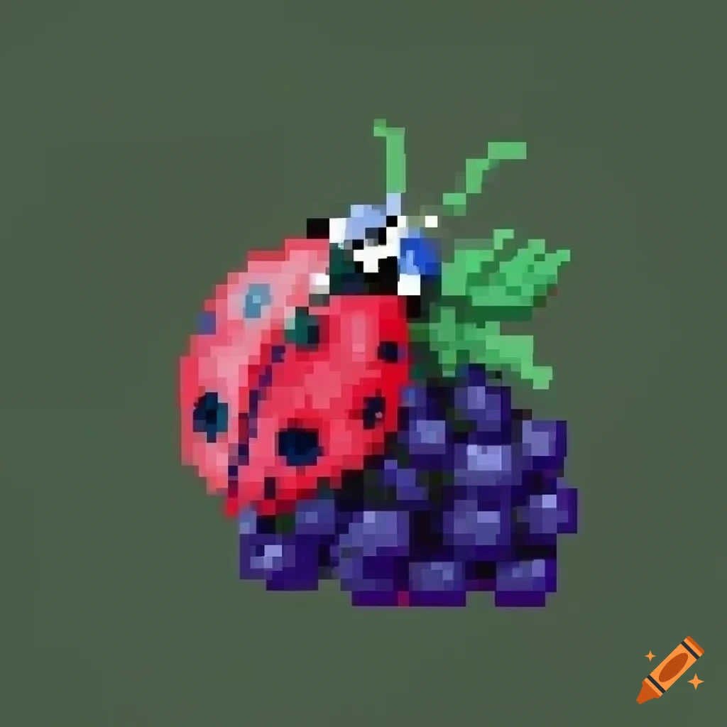 Pixel art of a ladybug on a ripe blackberry on Craiyon
