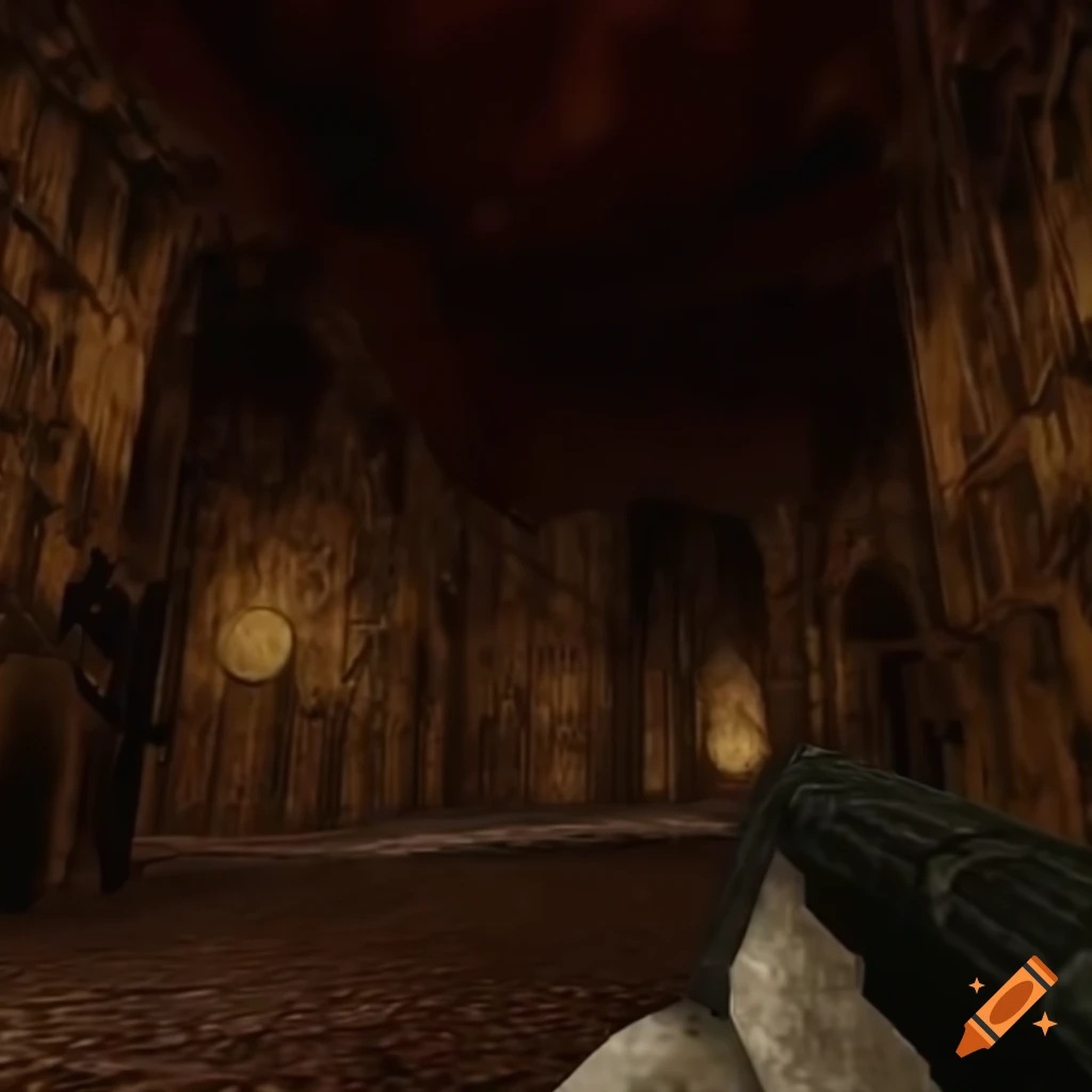 Screenshot of a 1990s first person shooter game on Craiyon