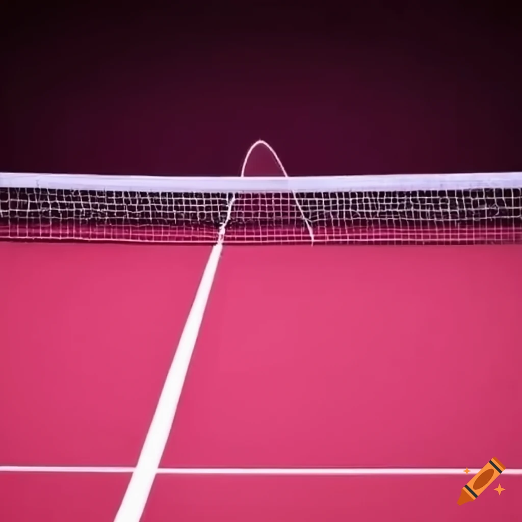 Corner of a tennis court with blue, pink, and white colors